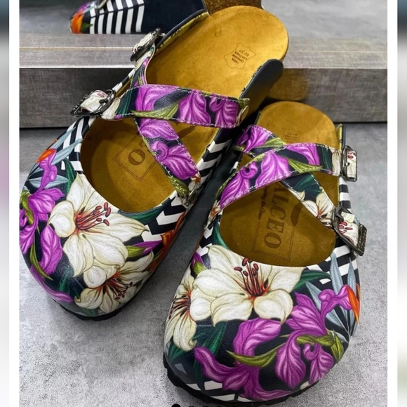 Calceo | Shoes | Calceo Floral Black White Striped Clogs | Poshmark